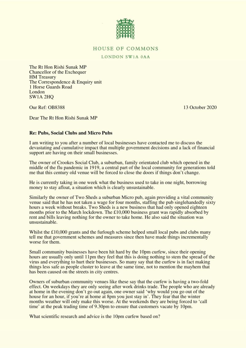 Olivia calls for Rishi Sunak to support pubs, social clubs and micro ...